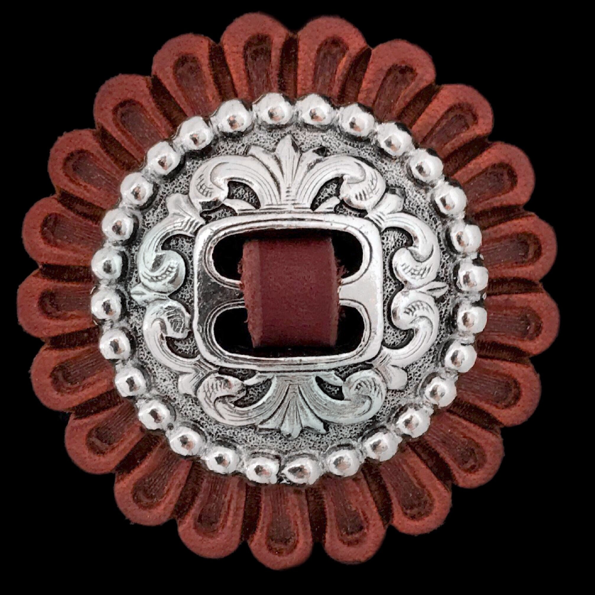 Silver Round Beaded Border Slotted Concho With Overlaid Scrollwork ...